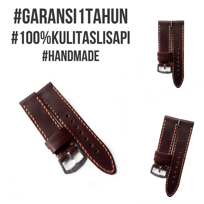 Tali Jam Tangan Kulit Asli Sapi Handmade Warna Coklat Tua Size 22 Mm ...