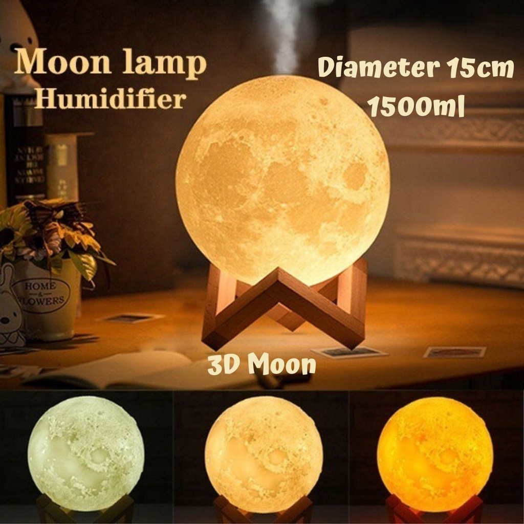 Jual Humidifier Diffuser Bulan Aromaterapi Lampu Tidur 3D Moon Light ...