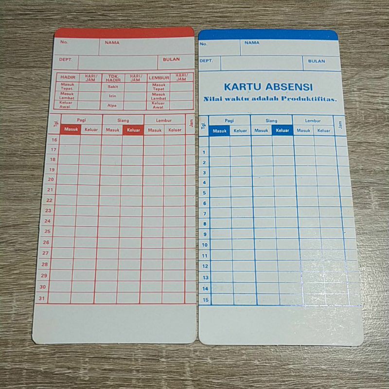 Jual Kartu Absen / Absensi Card / Employee Attendance Card / Kartu ...