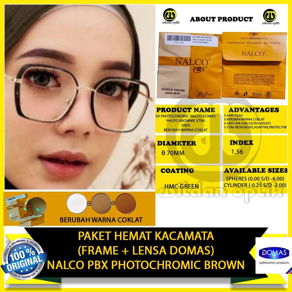 Jual PAKET KACAMATA WANITA LENSA DOMAS PHOTOCHROMIC BROWN NALCO PBX ...