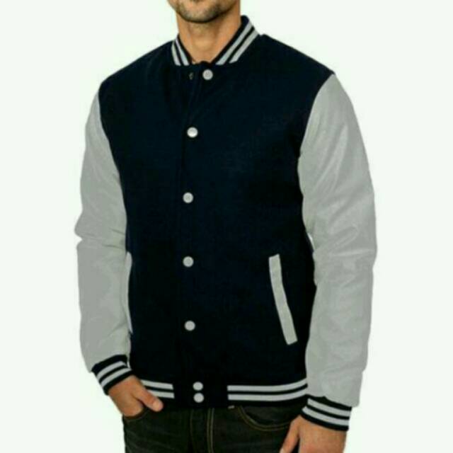 Jual Jaket Baseball Varsity Hitam Lengan Abu Misty | Shopee Indonesia
