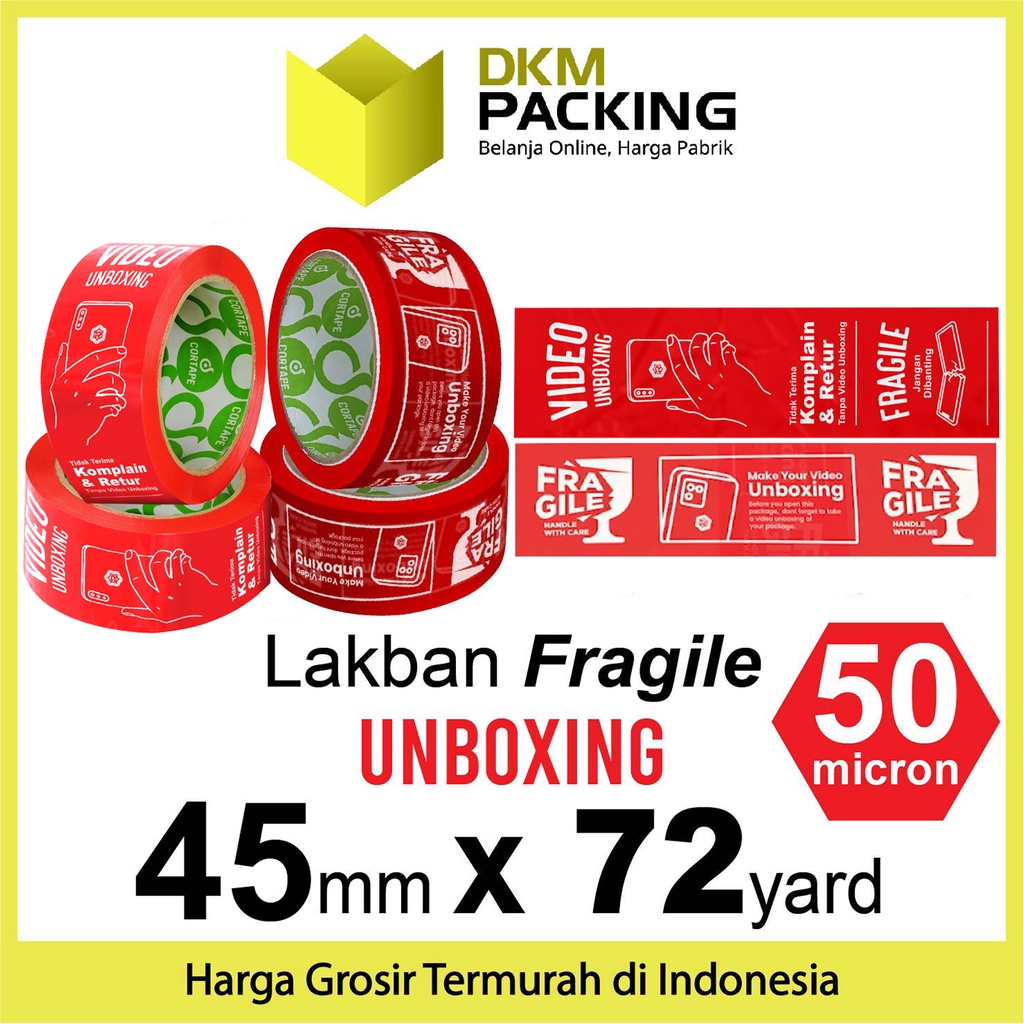 Jual Lakban FRAGILE UNBOXING 45mm x 72yard JANGAN DIBANTING HANDLE WITH CARE UNBOXING / SATUAN ...