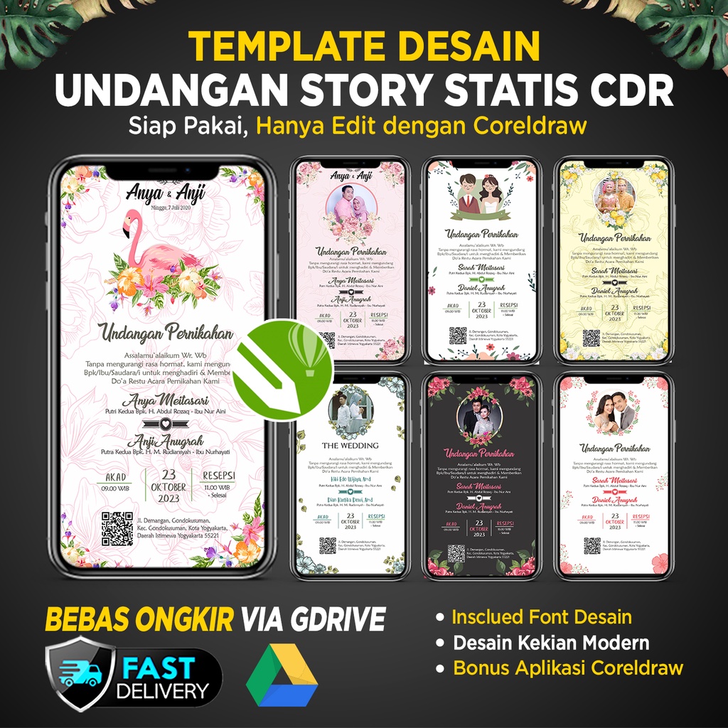Jual Undangan Story Template Statis Cdr Floral Minimalis Wedding Story ...