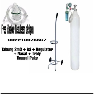 Jual Tabung Oksigen 2m3 Set + (Troli+regulator+nasal) - Tabung oksigen siap paket free masker ...