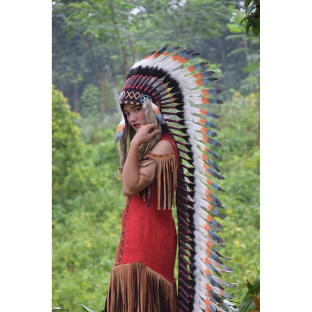 Jual TOPI INDIAN - INDIAN HEADDRESS LONG ANGSA MONTE ORANGE ABU FUR ...