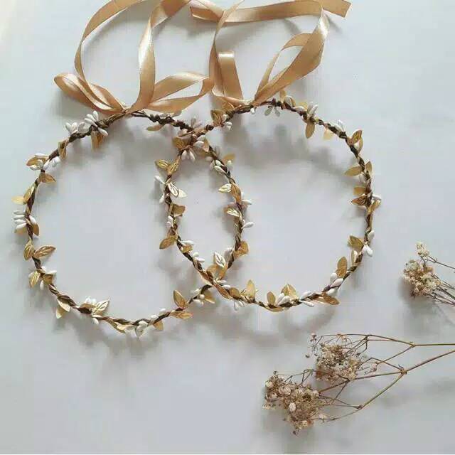 Simple flower Crown mahkota bunga gold white putih silver green hijau ...