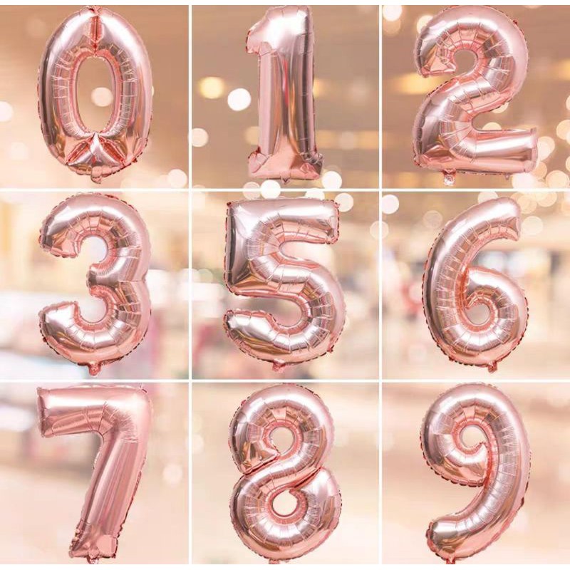 Jual BALON ANGKA ROSEGOLD 40CM / BALON FOIL ANGKA 40CM | Shopee Indonesia