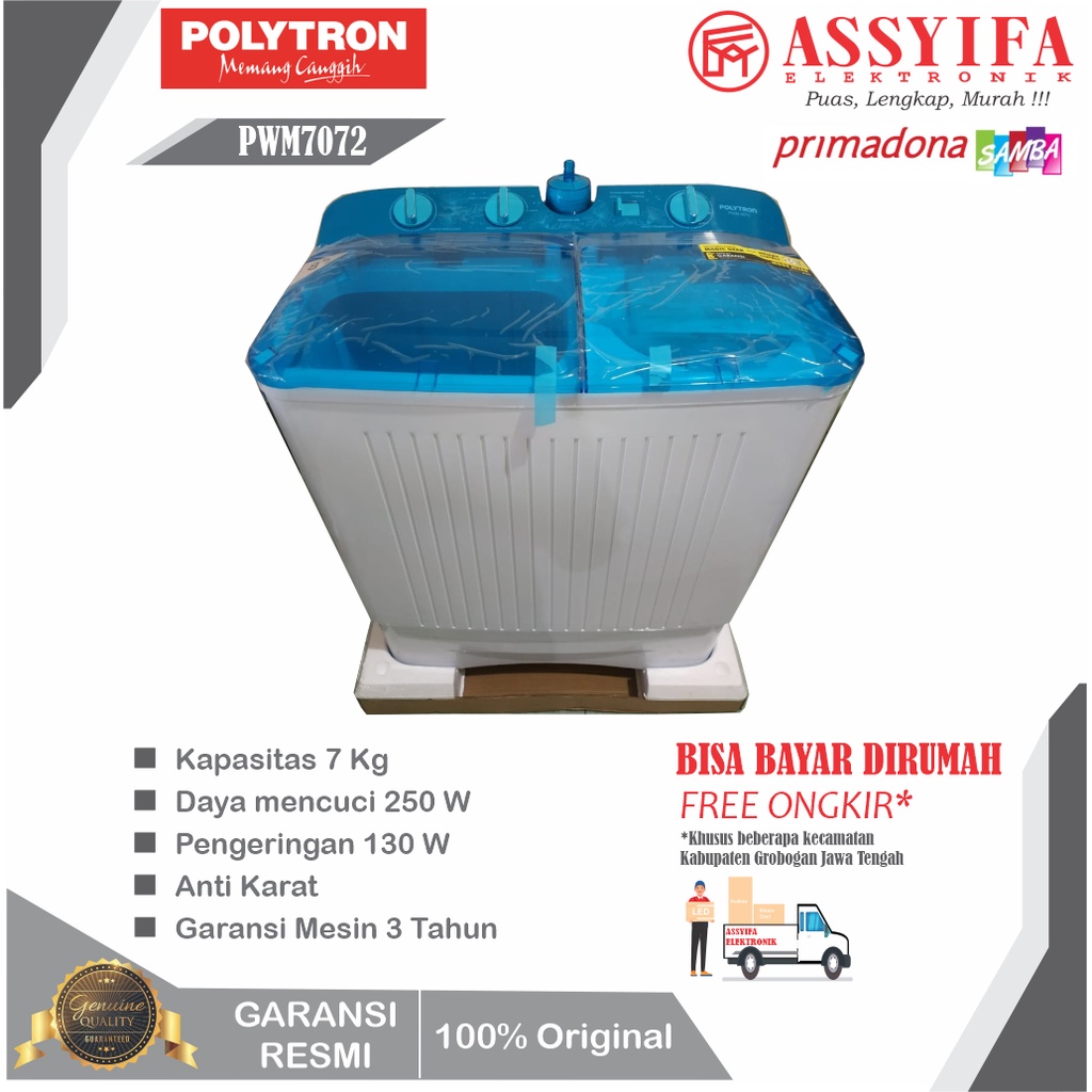 Jual MESIN CUCI POLYTRON 7KG PWM 7072 2 TABUNG BARU GARANSI RESMI ...
