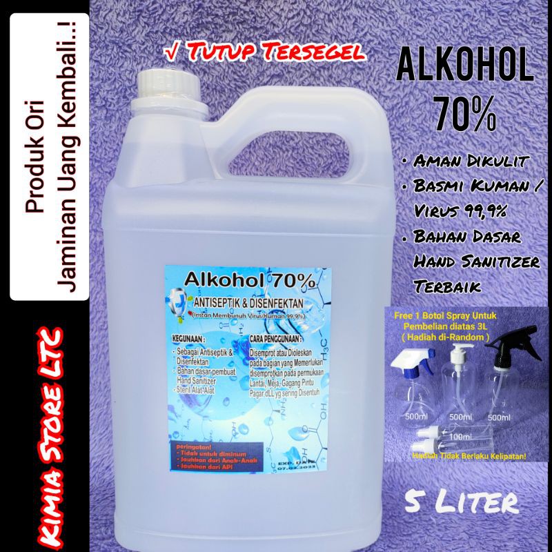 Alkohol 70% 5L & Alkohol 96 5L, Murni Tanpa Campuran ( KIMIA STORE LTC ...