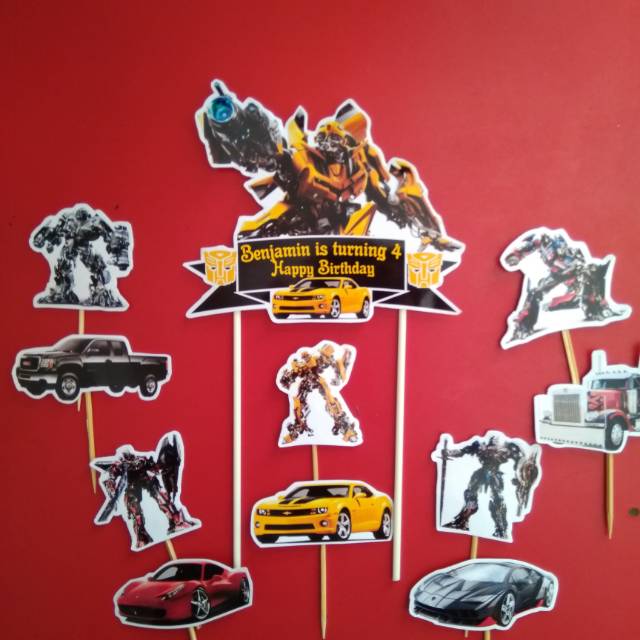 Jual topper hiasan kue transformer bumblebee cars mobil car set ...