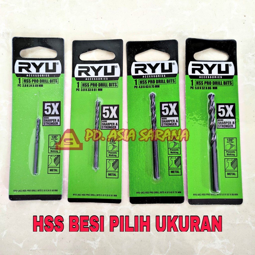 Jual [1-8mm] Mata Bor Besi Satuan Pilih Ukuran RYU / HSS Pro Drill Bits ...