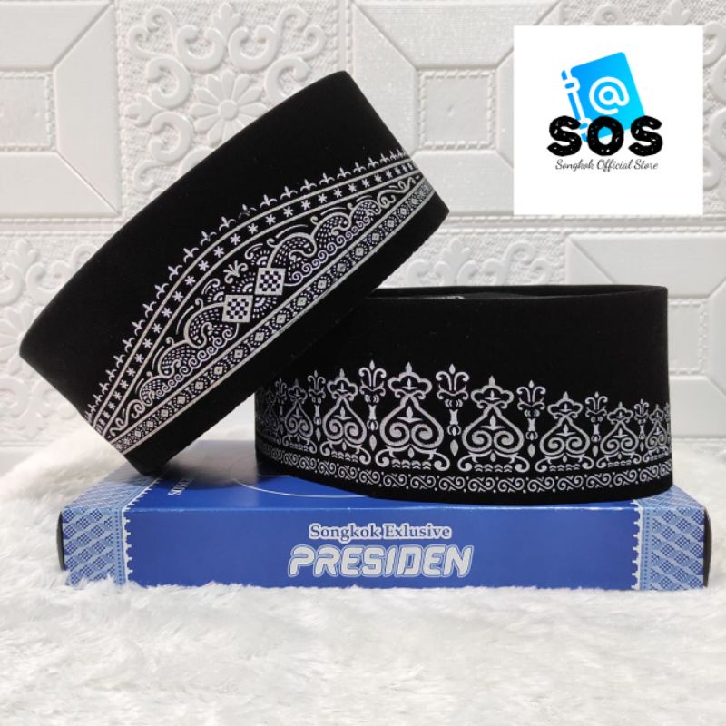 Jual PECI SONGKOK KOPIAH HITAM MOTIF BATIK SABLON SILVER MERK PRESIDEN BISA BAYAR DITEMPAT (COD ...
