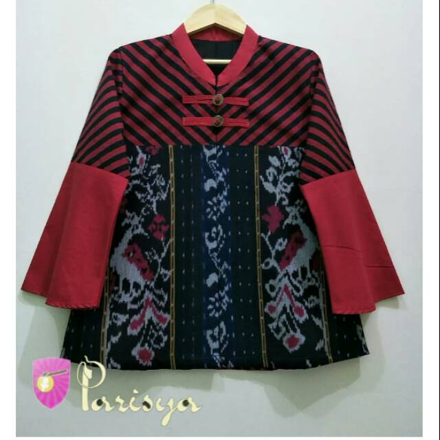 Blus tenun lurik kombinasi tenun troso, pada lengan bawah katun jepang | Shopee Indonesia