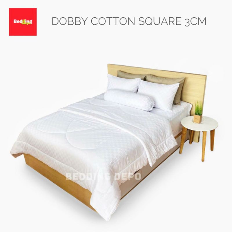 Bedding Depo Sprei Hotel Dobby Square Set White 3cm | Shopee Indonesia