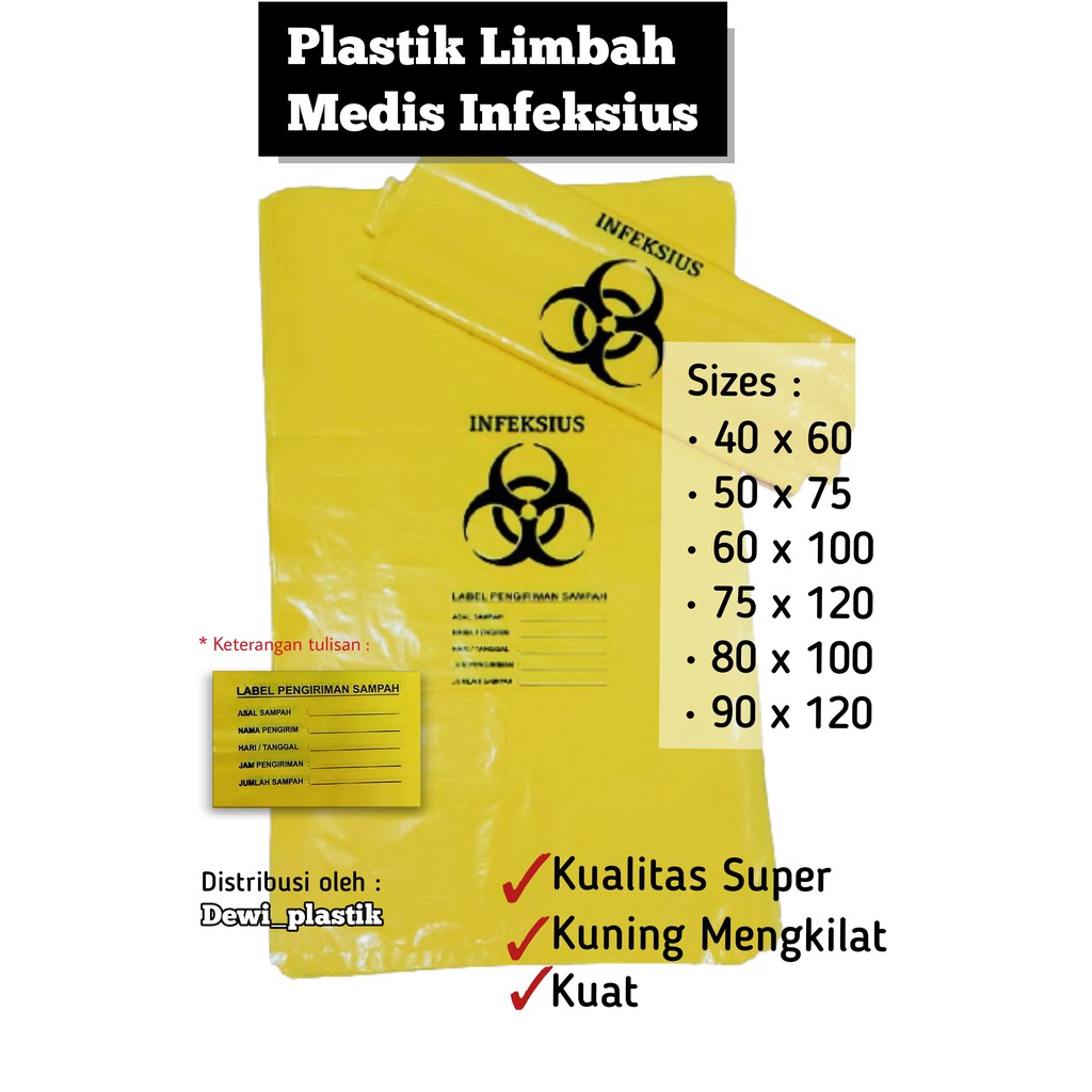 Jual Plastik kuning Limbah Medis Biohazard / Infeksius TEBAL 40 MICRON ...