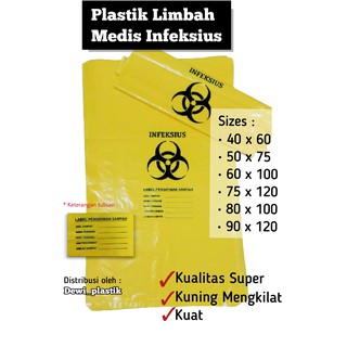 Jual Plastik kuning Limbah Medis LOGO INFEKSIUS / BIOHAZARD. TEBAL 40 ...