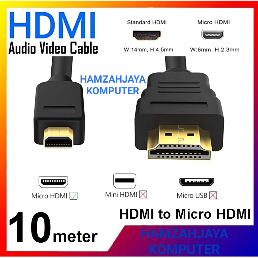 Jual Kabel Micro HDMI to HDMI 10M/5M/3M/1.5M Support Full HD High Quality | Shopee Indonesia