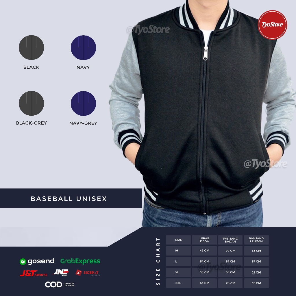 Jaket Baseball Varsity Polos Hitam Abu Misty Unisex | Shopee Indonesia