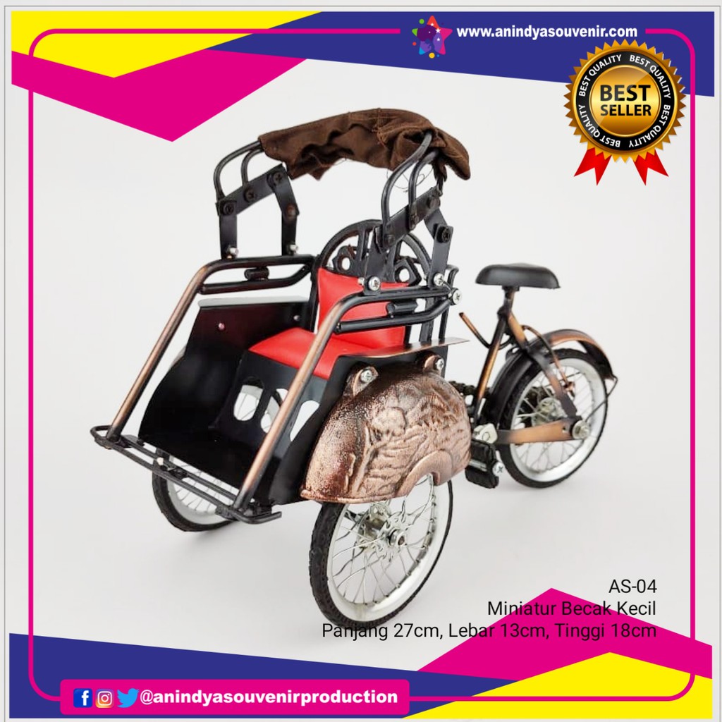 Jual Miniatur Becak Mini Model Ciri Khas Jawa Timur Indonesia|Shopee ...