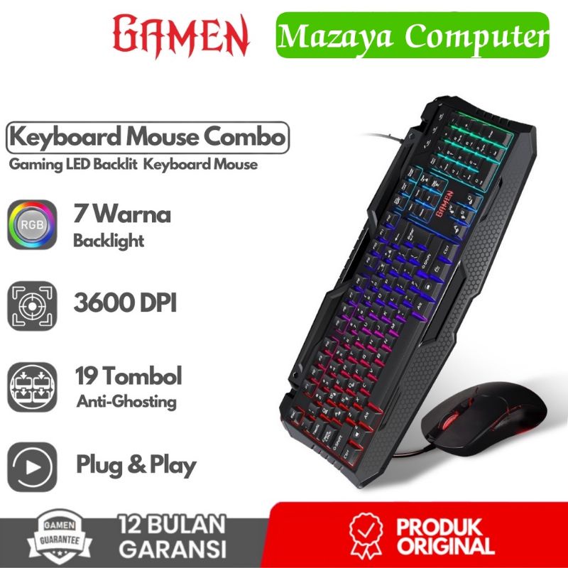 Jual Mouse Keyboard Gaming RGB GAMEN Station II 3600dpi BackLight LED ...