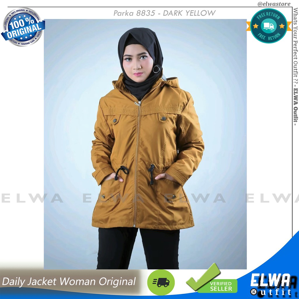Jual PARKA 8835 DARK YELLOW Jaket Parka Long Hoodie Wanita Jaket Harian ...