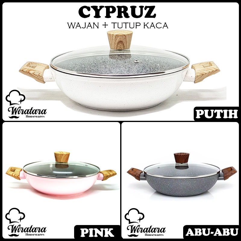 Jual Cypruz Wajan + Tutup Kaca Granite Induksi Anti Lengket | Kuali Penggorengan + Lid Keramik ...