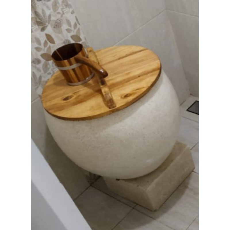 Jual Bak Mandi Terrazzo Model Bakul dengan Tutup dan Gayung Kayu Jati ...