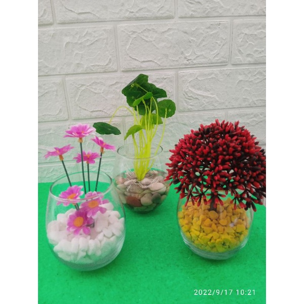 Jual bunga hias dengan vas kaca dan batu krikil | Shopee Indonesia