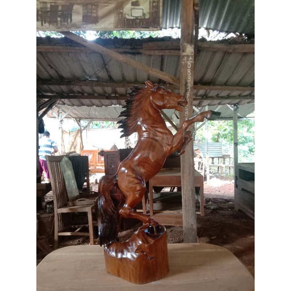 Jual PATUNG KUDA BERDIRI (Tinggi 90 cm) Bahan Kayu Jati | Shopee Indonesia
