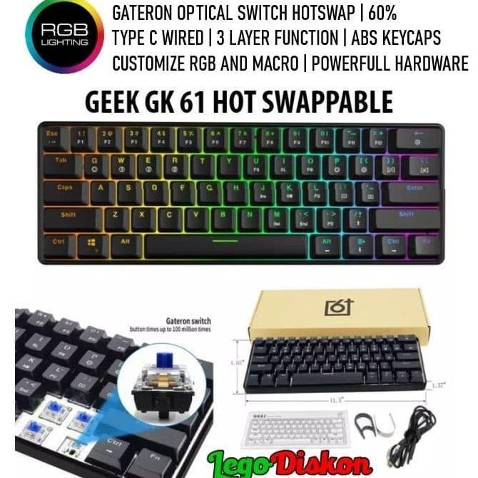 Jual GEEK GK61 HOT SWAP OPTICAL 60% RGB Mechanical Keyboard IP68 ...