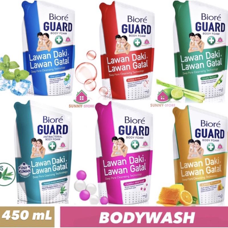 Jual Biore Guard Body Foam 450ml-Active Antibacterial-Comfort Mild Scrub-Energetic Cool-Caring ...