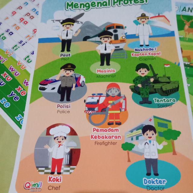 Poster belajar anak TK / PAUD media belajar Mengenal Profesi / media ...