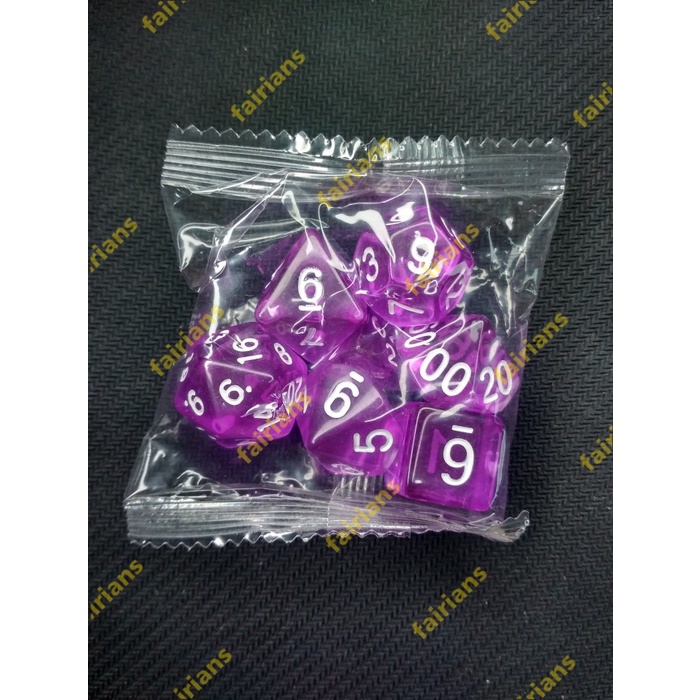 Jual Dadu/Dice DND Polyhedral set isi 7 (Transparent Purple) Indonesia ...