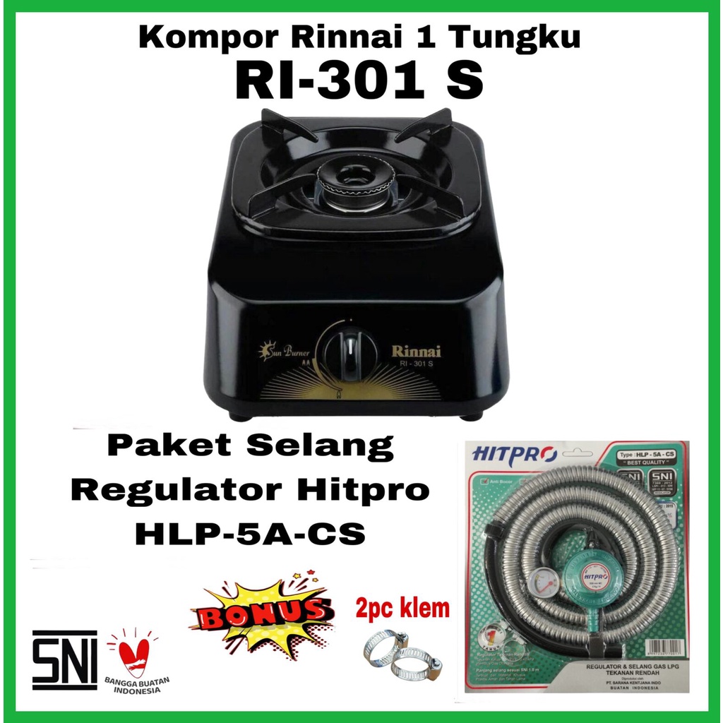 Jual Paket Kompor Gas Rinnai 1 Tungku RI 301S Bonus Selang Regulator ...