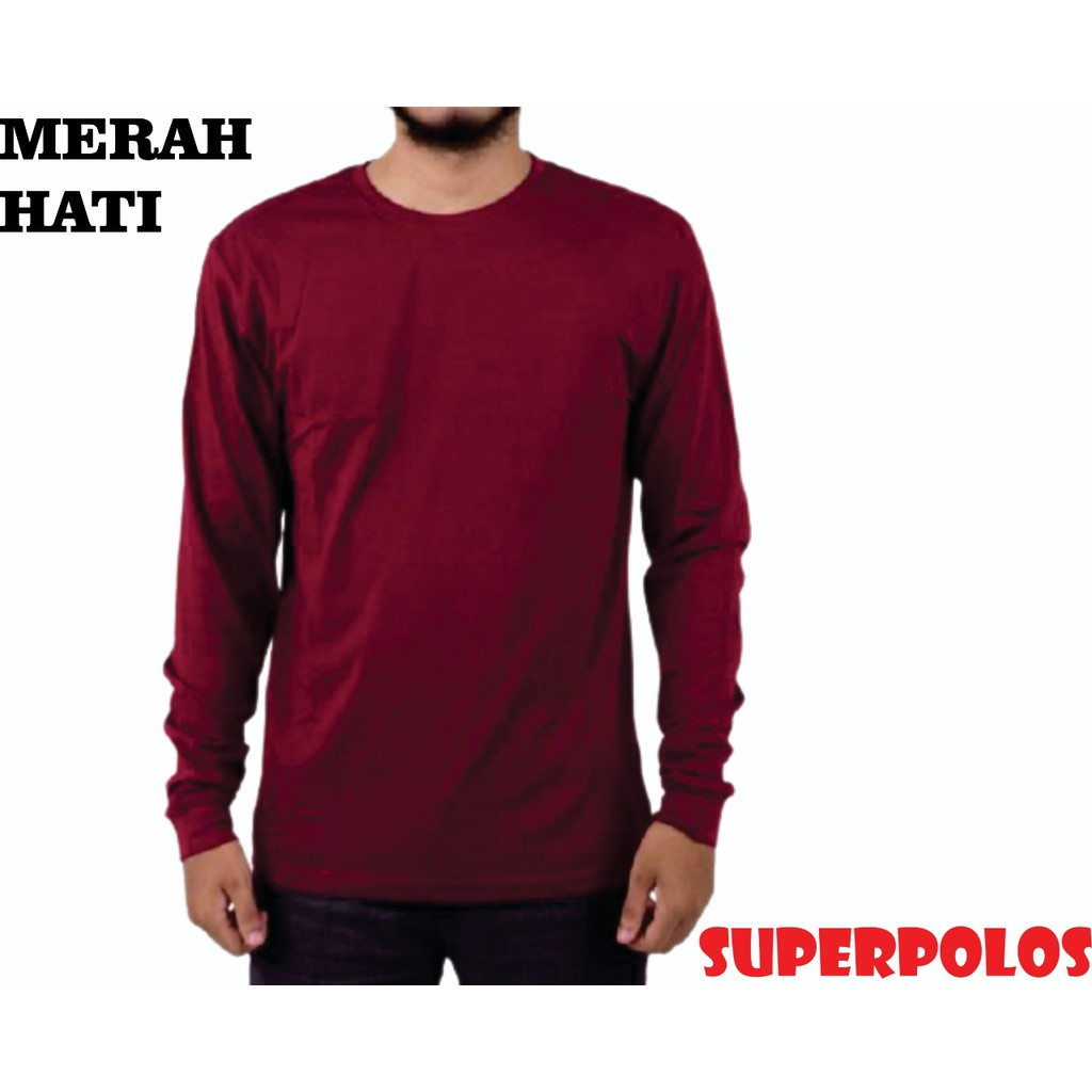 Jual MERAH HATI LENGAN PANJANG LONG SLEEVE KAOS POLOS KATUN COMBED 30s ...