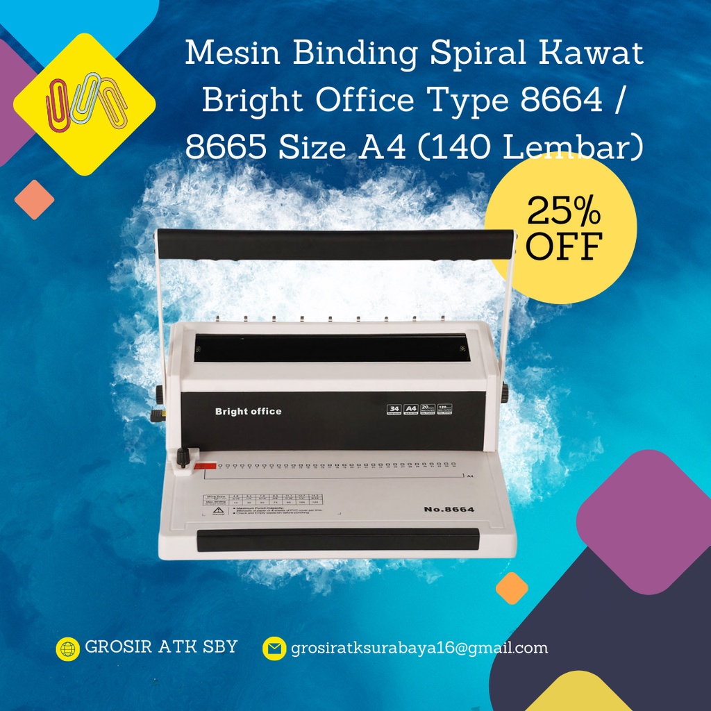Jual Mesin Binding Spiral Kawat Ukuran A4 Bright Office 8664 / 8665 ...
