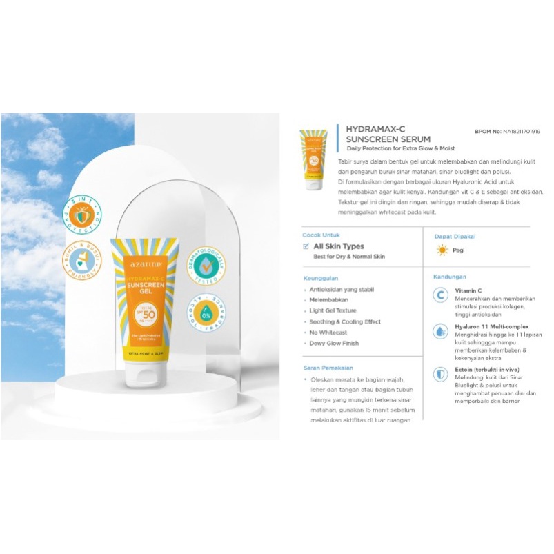 Jual Azarine Hydramax-C Sunscreen Serum Total SPF50 PA++++ 40ml ...