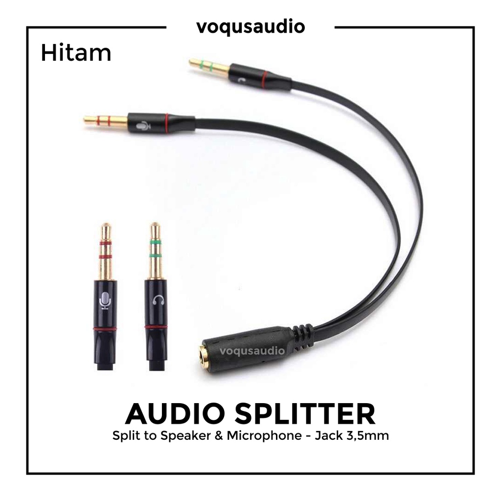 Jual Splitter Audio Jack 3,5mm Female To Male Dual ke Mic dan Speaker ...