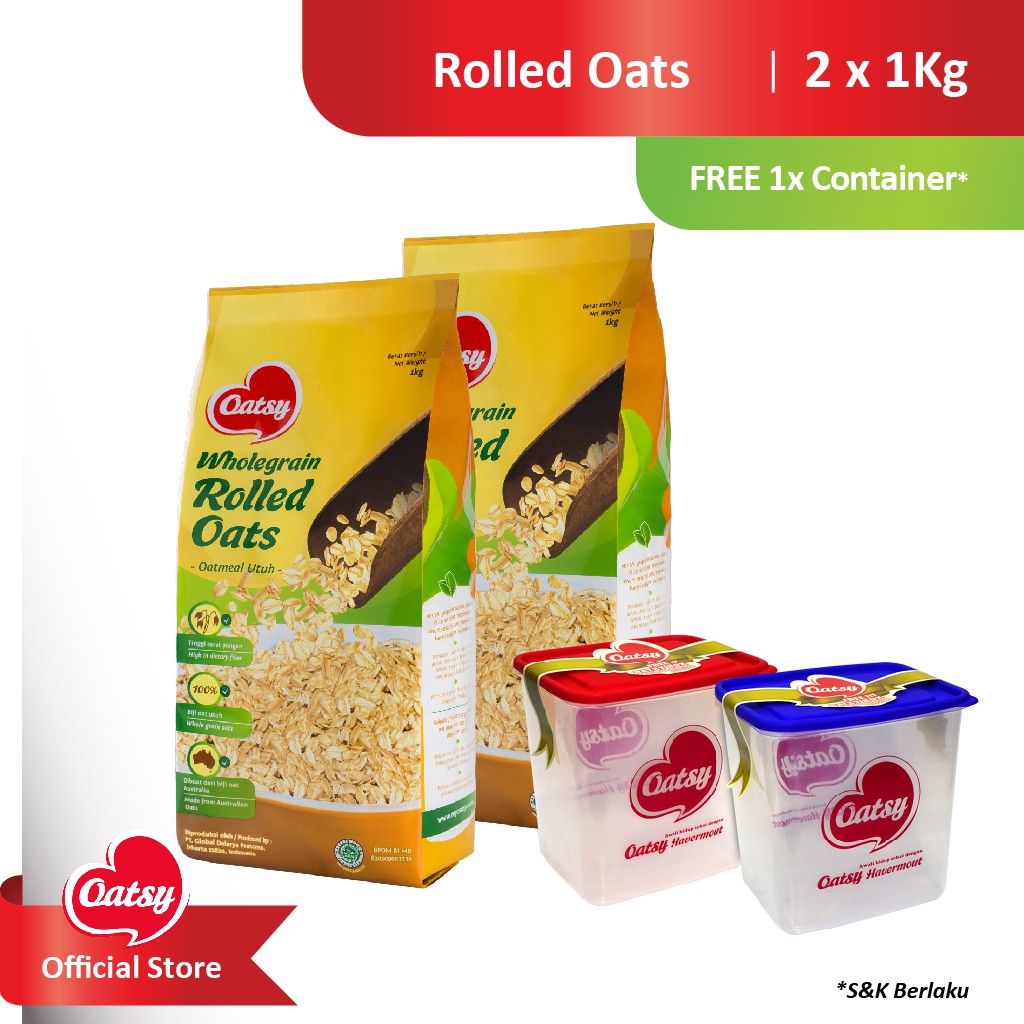 Jual OATSY Oatmeal Rolled Oats 1kg (Free Container) Indonesia|Shopee ...