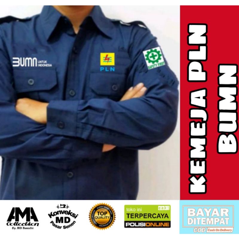 Jual kemeja pdl PLN biru seragam pdl pln full bordir | Shopee Indonesia