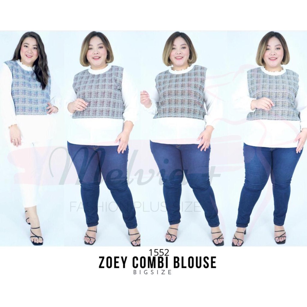 Jual BF Atasan Jumbo Kombinasi Crepe Zoel Combi Blouse 1552 | Shopee ...