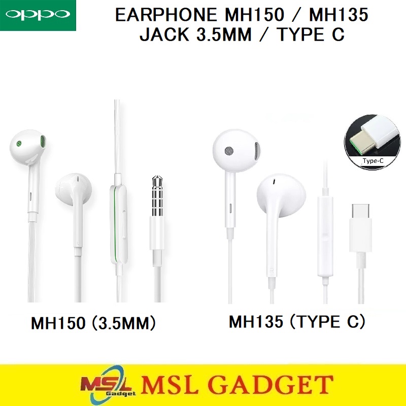 Jual Headset Earphone Oppo MH150 3.5mm / MH135 Type C Stereo Original ...