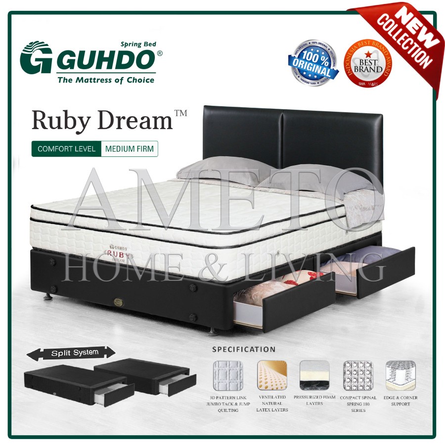 Jual Guhdo Springbed Ruby Dream Latex 160x200 Drawer Laci HB Atlantic Full Set | Shopee Indonesia