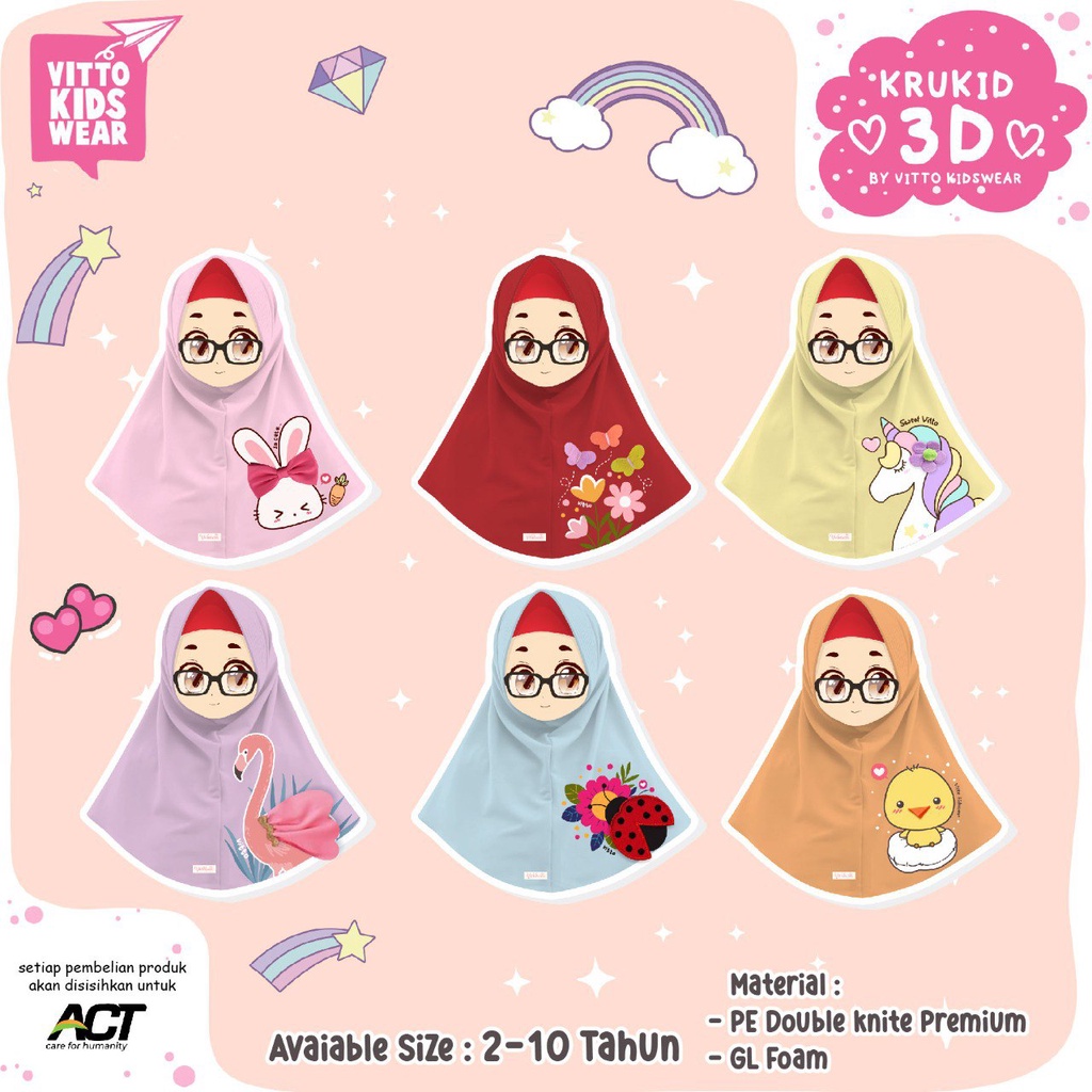 Jual PAKAIAN HIJAB ANAK KRUKIDS 3D VITTO KIDS WEAR | Shopee Indonesia