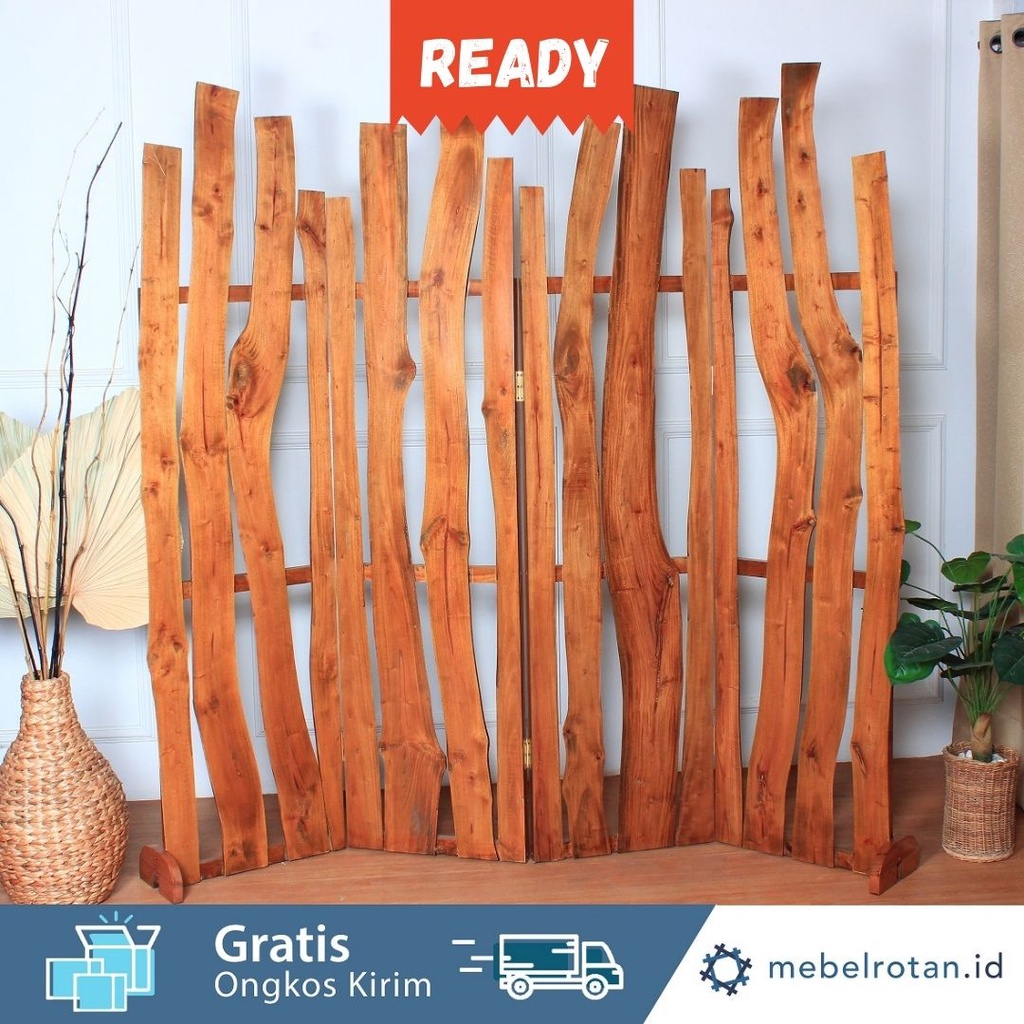 Jual PENYEKAT PARTISI RUANGAN NATURAL WOOD 4 DAUN | PEMBATAS SKETSEL ...