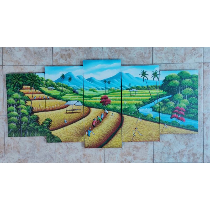 Jual Lukisan panel pemandangan alam air terjun 5in1 | Shopee Indonesia
