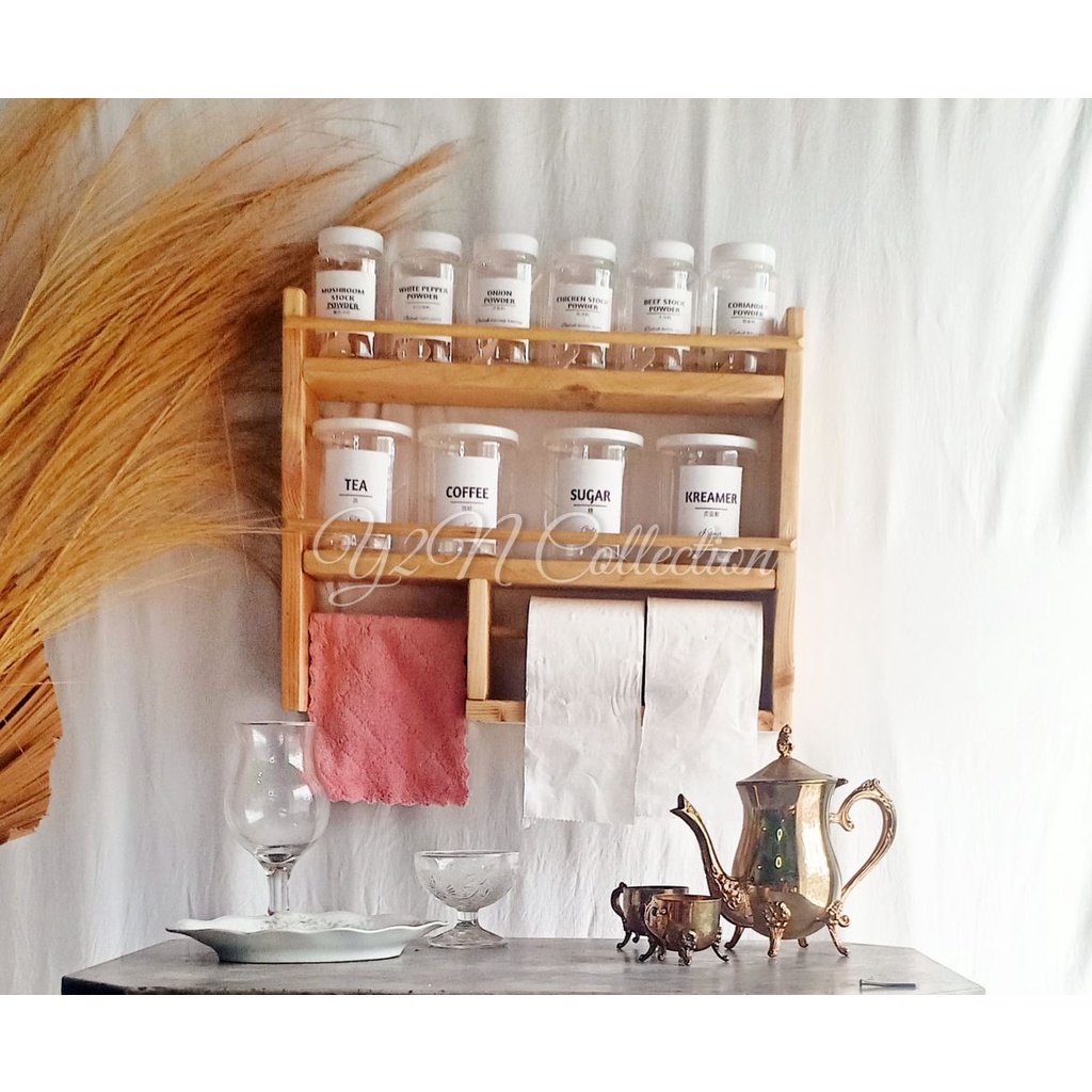 Jual Rak bumbu dinding 3 tingkat rak kayu aesthetic Indonesia|Shopee ...
