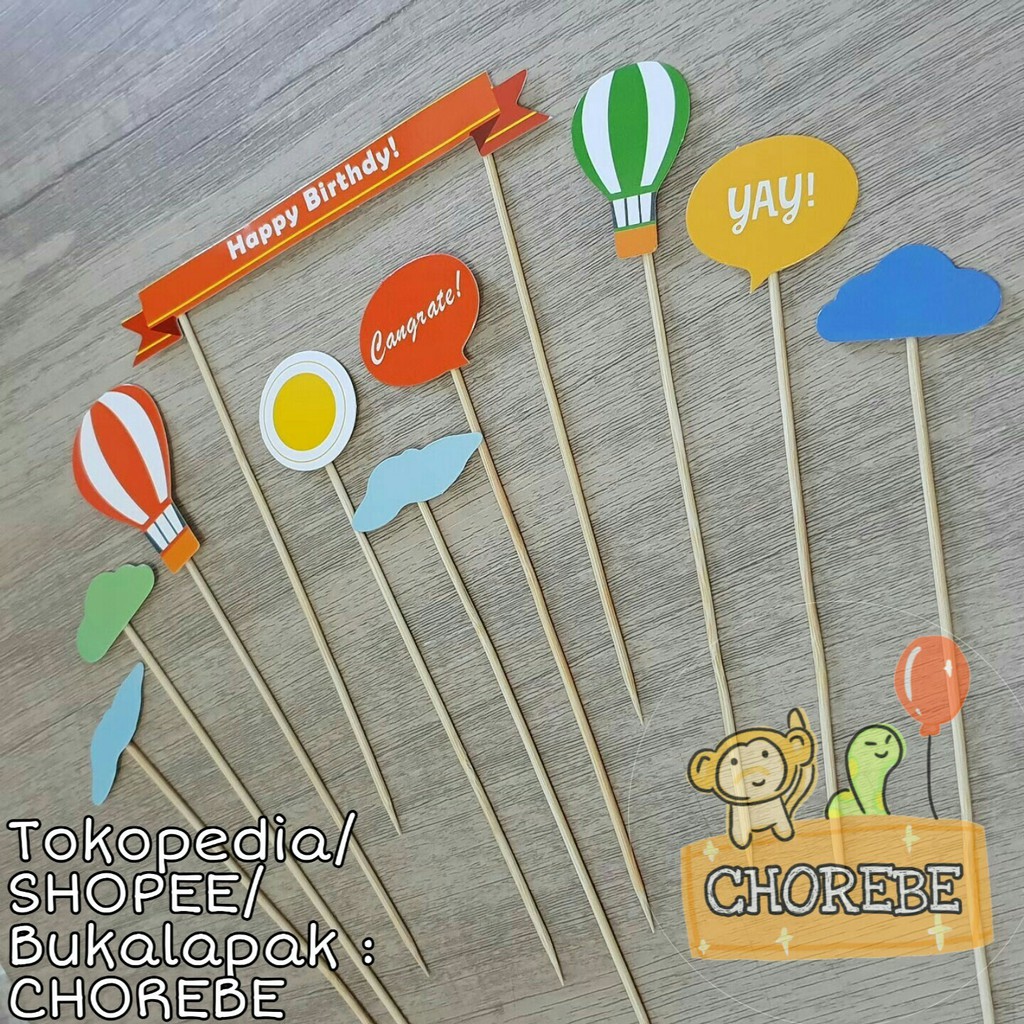 Jual Cake Topper / Hiasan Kue Karton Set Balon Udara Indonesia|Shopee ...