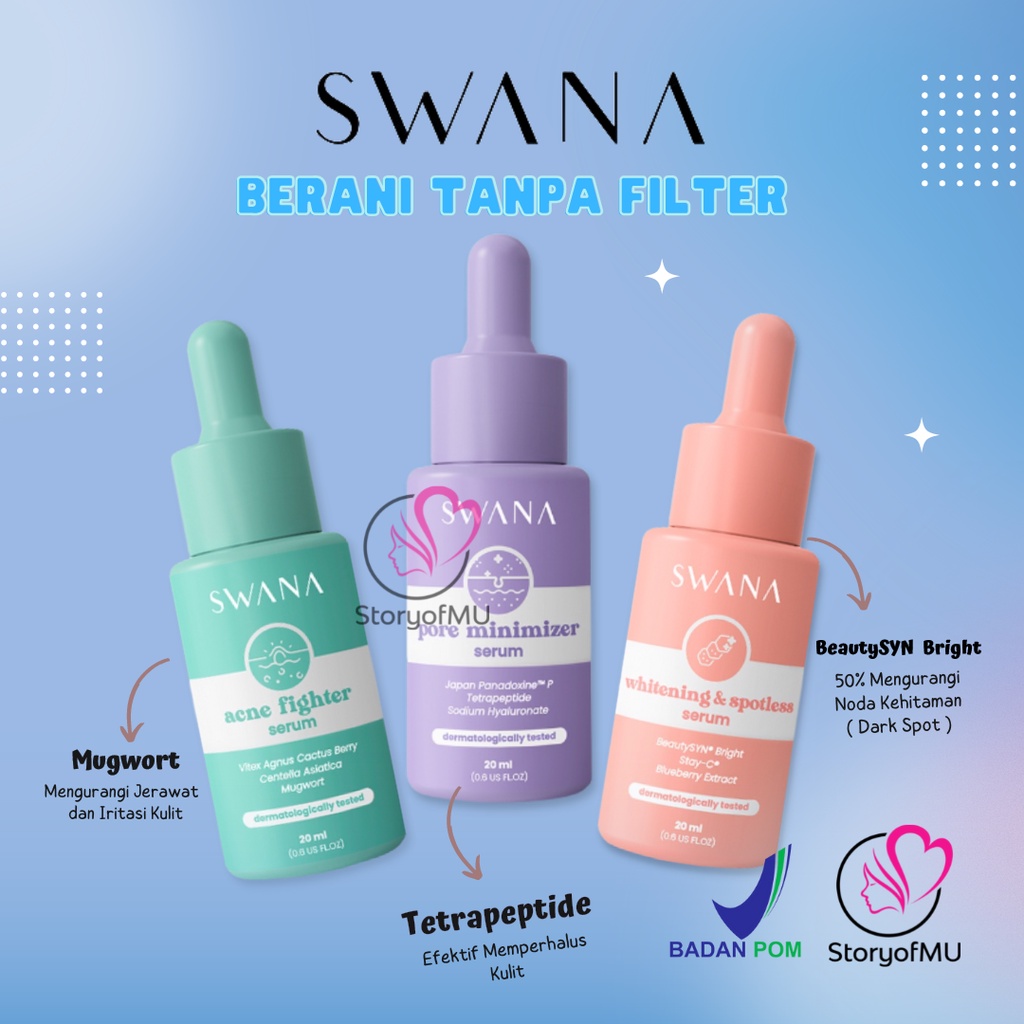 Jual SWANA Face Serum Series 20ml - Acne Fighter | Whitening & Spotless | Pore Minimizer ...