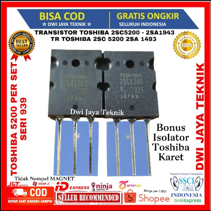 Jual TRANSISTOR TOSHIBA PLUS ISOLATOR KARET 2SC5200 - 2SA1943 TR TOSHIBA 2SC 5200 2SA 1943 TR ...